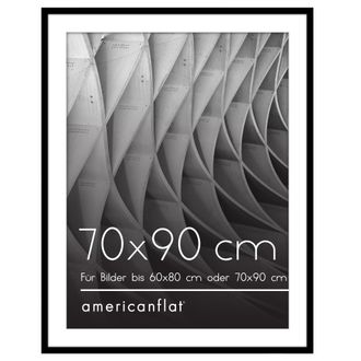 Americanflat Bilderrahmen 70x90 cm Schwarz - Bilderrahmen 60x80 cm mit Passepartout - aus Kunststoff mit poliertem Plexi-Scheibe