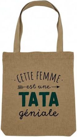 Fabulous Sac Shopping Tote Bag Aspect Lin - Cette Femme est une Tata G&eacute;niale Tante - Sac de Courses Toile Epaisse 360g Beige Naturel Cabas Port&eacute; Epaule Solide 