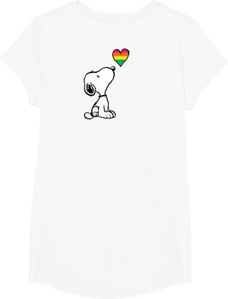 Peanuts Snoopy Regenbogenherz T-Shirt, Offizielles Lizenzprodukt, Cartoon, Unisex, Alle Altersstufen, Kurzarm, Blau, S
