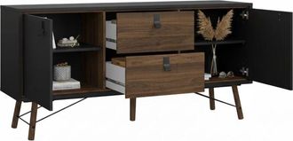 Dmora Dmora - Kommode Yseult, Wohnzimmerbuffet, Wohnzimmer-Sideboard, Moderne K&uuml;chen-Speisekammer, 150x40 h72 cm, Schwarz und Walnuss