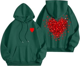Generic Sweat &agrave; capuche &agrave; manches longues pour la Saint-Valentin 2026 pour femmes (4), vert fonc&eacute;, XXL
