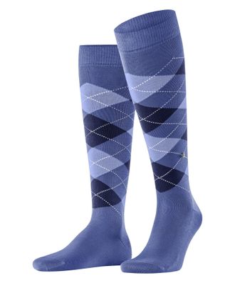 Burlington Herren Kniestr&uuml;mpfe Manchester M Kh Baumwolle lang gemustert 1 Paar, Blau Water 6550, 40-46
