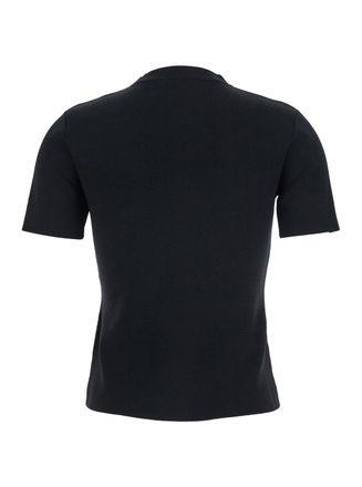 Max Mara Womens Black Crewneck T-Shirt With Embroidered Logo Viscose T-Shirts & Jerseys