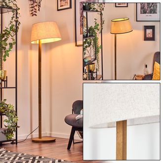 HOFSTEIN Stehleuchte Bassagoda, Stehlampe mit Holzfu&szlig; im skandinavischen Design, Boho-Style mit Schirm aus Stoff, &Oslash; 45 cm, E27, H&ouml;he 171 cm, Fu&szlig;schalter - Wohn