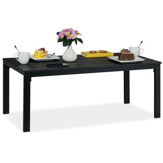 Relaxdays Relaxdays Gartentisch rechteckig, Holzoptik, Esstisch, Garten, Balkon, Terrasse, HBT: 39x98x48 cm, Balkontisch, schwarz