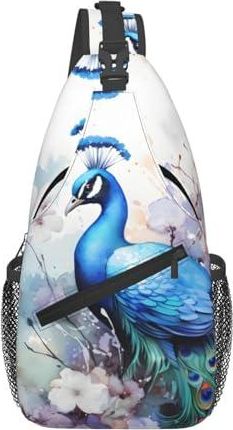 Generic Sacoche Homme Bandouliere Fleurs de paon &agrave; laquarelle Multifonction Sac De Poitrine Durable Crossbody Bag pour Cyclisme &eacute;cole Randonn&eacute;e