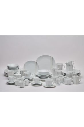 Novel Kombiservice Concerto, Grau, Wei&szlig;, Sand, Beige, Keramik, 62-teilig, Streifen, 200 ml,200 ml,220 ml,270 ml,100 ml,370 ml,360 ml, Lfgb, lebensmittelecht