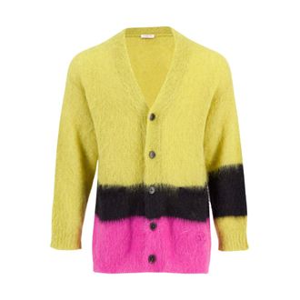 Valentino Garavani Homme, Pulls, Multicolore, Taille: M Cardigan à Rayures en Mohair Mélangé à Col en V