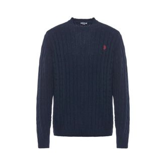 U.S.Polo Association Baumwoll-Kaschmir-Pullover mit Zopfmuster und Rundhalsausschnitt - - Knitwear - Herren - Blau - XL