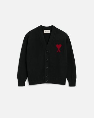Ami Ami Paris - Cardigan noir en laine Ami de Coeur Noir - Taille : XXXL - Unisex