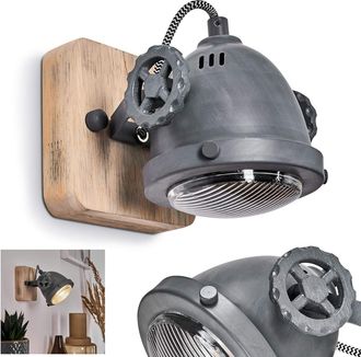 HOFSTEIN Wandleuchte Herford, verstellbare Wandlampe aus Metall/Holz/Glas in Grau/Braun/Natur, 1-flammig, 1 x GU10 Fassung, Wandspot im Retro/Vintage Design, o