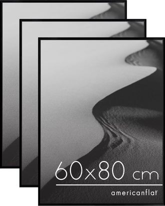Americanflat Bilderrahmen 60x80 cm (3er Pack) - Schlanker Bilderrahmen 80x60 cm mit Plexi-Scheibe und Integrierter Aufh&auml;ngung f&uuml;r Hoch- und Querformat - Schwarz