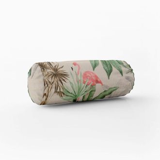 Schöner Leben Kissenhülle Outdoor Palmen Papagei Flamingo beige bunt, Größe:15x40cm (ØxB) Nackenrolle