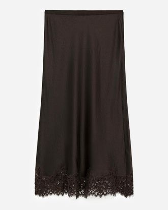 Arket Satinrock Mit Spitze -Braun