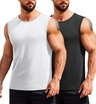 Coofandy Herren Tanktop 2er Pack Ärmelloses Muskelshirts Fitness Sleeveless Shirt Atmungsaktiv Sommer Achselshirts Schwarz und Weiß XL