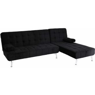 Hhg Schlafsofa 729, Couch Ecksofa Sofa, Liegefl&auml;che links/rechts Schlaffunktion 236cm Samt schwarz
