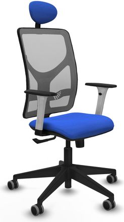 Piqueras y Crespo Moderner B&uuml;rostuhl mit wei&szlig;en und schwarzen Armlehnen, h&ouml;henverstellbarer Lendenwirbelst&uuml;tze und festem Kopfteil, ausgestattet mit 3 Positionen, Grau/