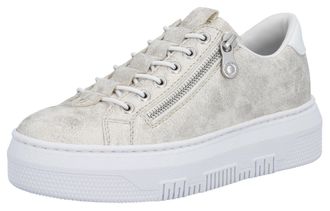 Rieker Plateausneaker RIEKER, Damen, Gr. 36, wei&szlig; (sanftes wei&szlig; metallic), Lederimitat, metallic, used, Schuhe Plateausneaker, Sneaker, Slip-On Sneaker, Slip