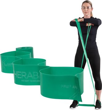 Theraband Thera-Band Non-Latex CLX Consecutive Resistance Band Loops, Individual 5 Foot Pre-Cut, 9 Loops, Green, Heavy, Intermediate Level 1