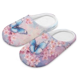 Coloranimal Pantoufles de spa pour femme - Pantoufles dint&eacute;rieur en vrac antid&eacute;rapantes &agrave; bout ferm&eacute;, Papillon en fleurs de cerisier, 35.5/36.5 EU
