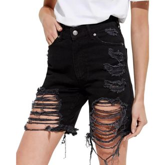 SER.O.YA Schwarze Distressed Damen Shorts - - Shorts - Damen - Schwarzk - W25