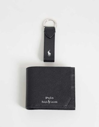 Polo Ralph Lauren coffret portefeuille en cuir grain&eacute; noir