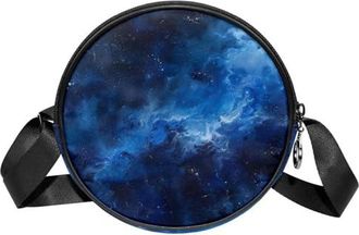 Generic Circle Sac &agrave; bandouli&egrave;re pour femme, petit sac &agrave; bandouli&egrave;re bleu galaxie avec fermeture &eacute;clair, bretelles r&eacute;glables, sac &agrave; main rond d&eacute;contract&eacute; pour