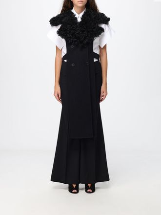 Fendi Gilet long crois&eacute; en laine vierge avec col en fourrure