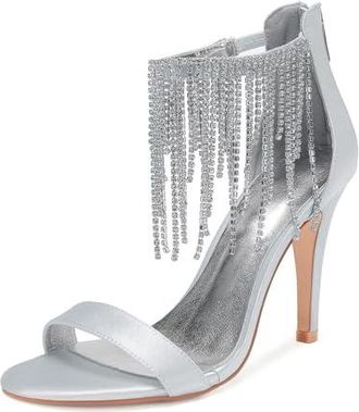 Generic Femme Talon Aiguille Chaussure Escarpin Sandale Ouvert Chic Mari&eacute;e Et&eacute; Talon Mariage Soir&eacute;e Chaussures 10.5Cm,Argent,36 EU