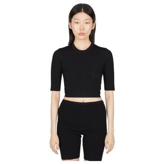 Paco Rabanne Femme, Tops, Noir, Taille: 42 FR T-shirt stretch avec logo brod&eacute;