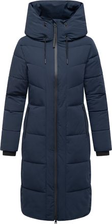 Navahoo Damen Wintermantel warmer Steppmantel mit 2-Wege Rei&szlig;verschluss, wasserdichten Rei&szlig;verschl&uuml;ssen und verstellbarer Kapuze Schokokuss XIV Navy Gr. 5XL