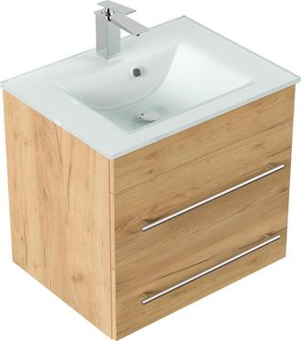 Magnolia Home Badmöbel Vitro 60 inkl. Glasbecken SoftClose Farbe Eiche Gold