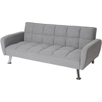 Hhg Sofa 552, Couch Schlafsofa G&auml;stebett Bettsofa Klappsofa, Nosagfederung Schlaffunktion 203cm Stoff/Textil hellgrau