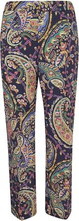 Etro Femme, Pantalons, Multicolore, Taille: 38 FR Pantalon Bootcut avec Imprim&eacute; Cachemire et Feuillage Plac&eacute;