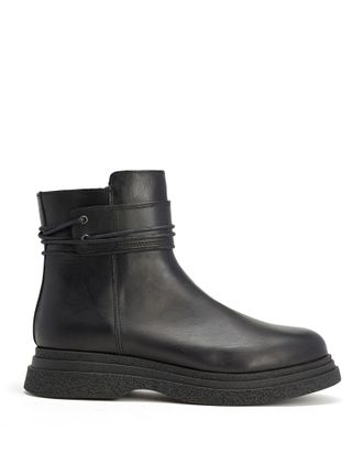 8 by YOOX LEATHER PLATFORM ANKLE BOOTS WITH STRING DETAILS