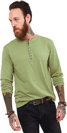 Joe Browns T- Shirt Henley Classique boutonné à Manches Longues Chemise, Kaki, L Homme