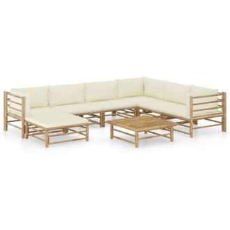 vidaXL Vidaxl - Salon de jardin 8 pcs avec coussins blanc cr&egrave;me bambou