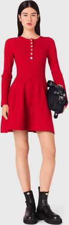 Maje Robe En Maille Avec Jupe Évasée - Rouge - Maje