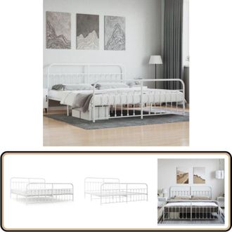vidaXL Bettgestell mit Kopf- und Fußteil Metall Weiß 193x203 cm - Betten Gestell - Doppelbett - Metallbett - Weißes Bett - Boxspringbetten