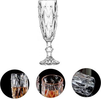 Cabilock Stielgläser Aus Glas Mit Rautenprägung Im Retro-stil Für Fruchtsaftbecher Und Getränkebecher Hohe Transparenz Und Elegante Verarbeitung