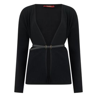 Max Mara Strickjacke mit d&uuml;nnem G&uuml;rtel - - Knitwear - Damen - Schwarzk - L