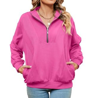 Generic Sweat-shirt d&eacute;contract&eacute; &agrave; manches longues et col &agrave; revers avec poches pour femme, coupe d&eacute;contract&eacute;e, taille L, pour le quotidien, le travail et les v