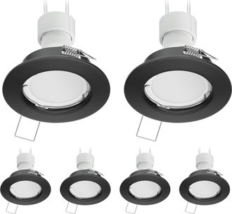 LEDs Com 6 Stück Decken-Einbaustrahler FERE Einbaurahmen schwarz matt + GU10 LED Lampe warmweiß 3-Stufen Dimmen: max. 500lm