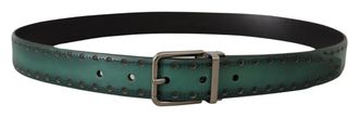 Dolce & Gabbana Mens Green Giotto Leather Silver Metal Buckle Belt