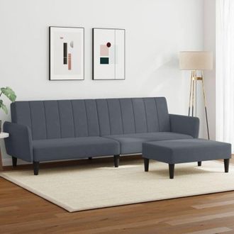 vidaXL Schlafsofa 2-Sitzer mit Fu&szlig;hocker Dunkelgrau Samt Vidaxl