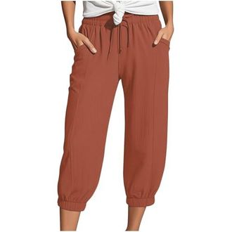 Generic Pantalon Femme 7/8 Coton en Lin Fluide D&eacute;t&eacute; Pant Taille Haute Chic Et Elegant Respirant Leger Coton Pantalons Droit &Agrave; La Mode D&eacute;contract&eacute;s Baggy Uni-C
