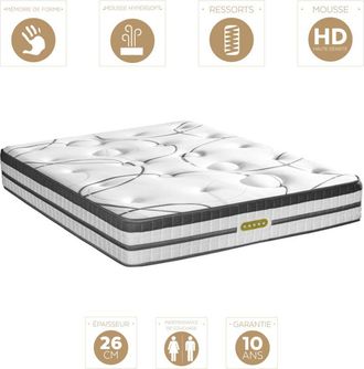 Maison Aubertin Maison Aubertin - Matelas Concorde Ressorts ensachés Accueil mémoire de forme Ferme - 26cm - 140X190cm