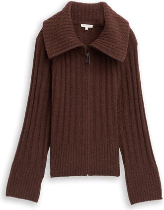 Tom Tailor Damen 1049135 Cardigan mit Troyer-Kragen, 39062-Dark Pecan Brown Melange, L