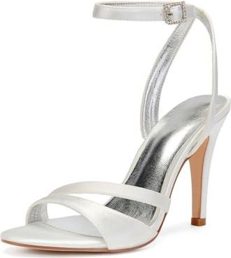Generic Escarpins Femme Sandales Talon Heels Satin Chaussures De Mariage Mari&eacute;e Sexy Open Toe High Sandales 10.5CM,Ivoire,39 EU