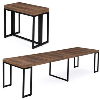 IDMarket Table console extensible toronto 14 personnes 300 cm bois foncé design industriel